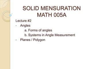 Solid mensuration lecture #2 | PPTX