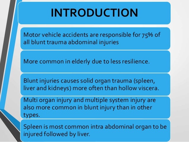 Solid organ injuries following abdominal trauma