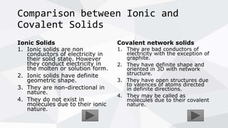 Ionic solids vs Covalent solids | PPTX