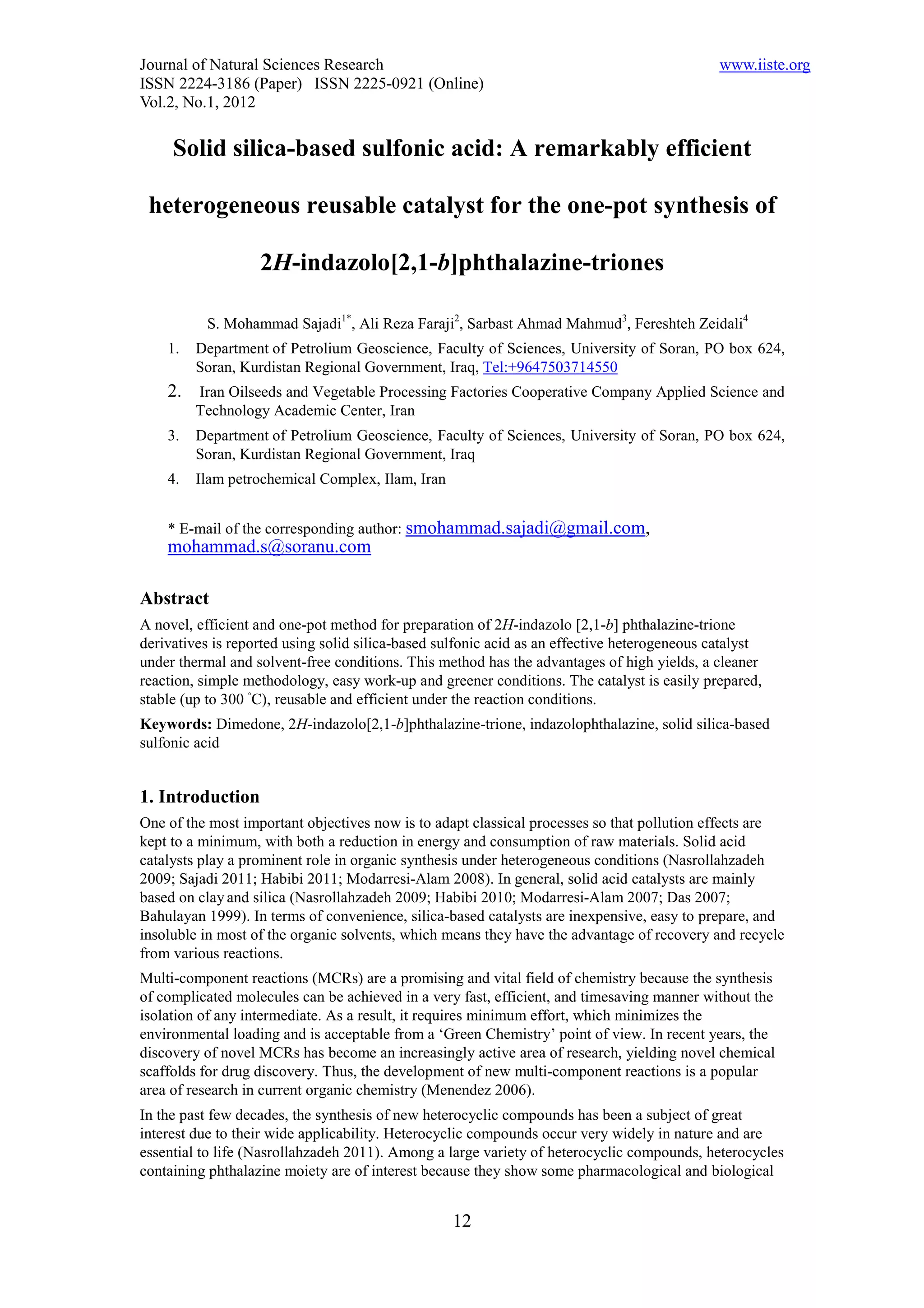 Solid silica based sulfonic acid | PDF