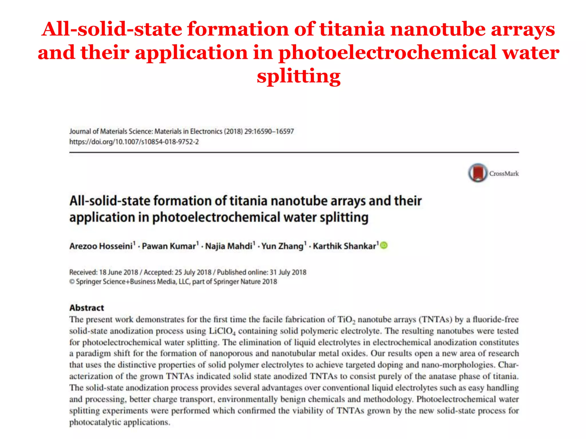 All Solid State Formation Of Titania Nanotube Arrays And Their