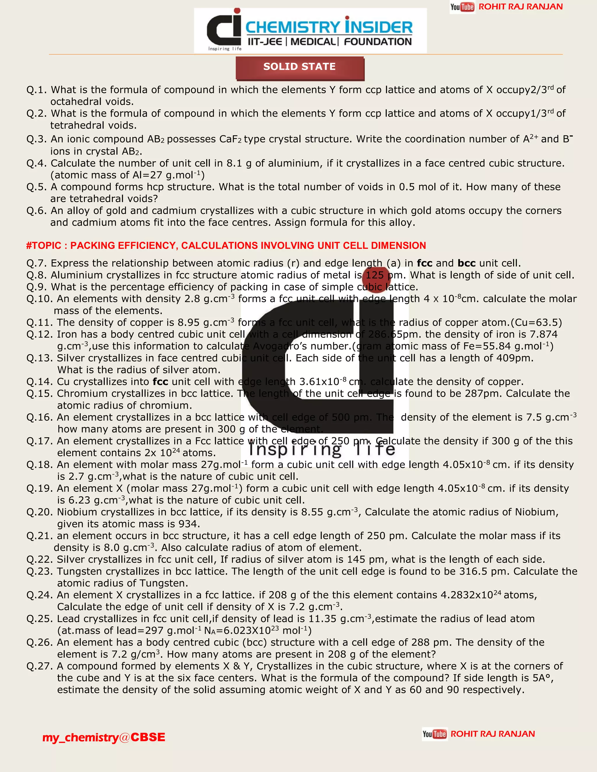 Solid state class 12 cbse 10 year pdf | PDF | Chemistry | Science