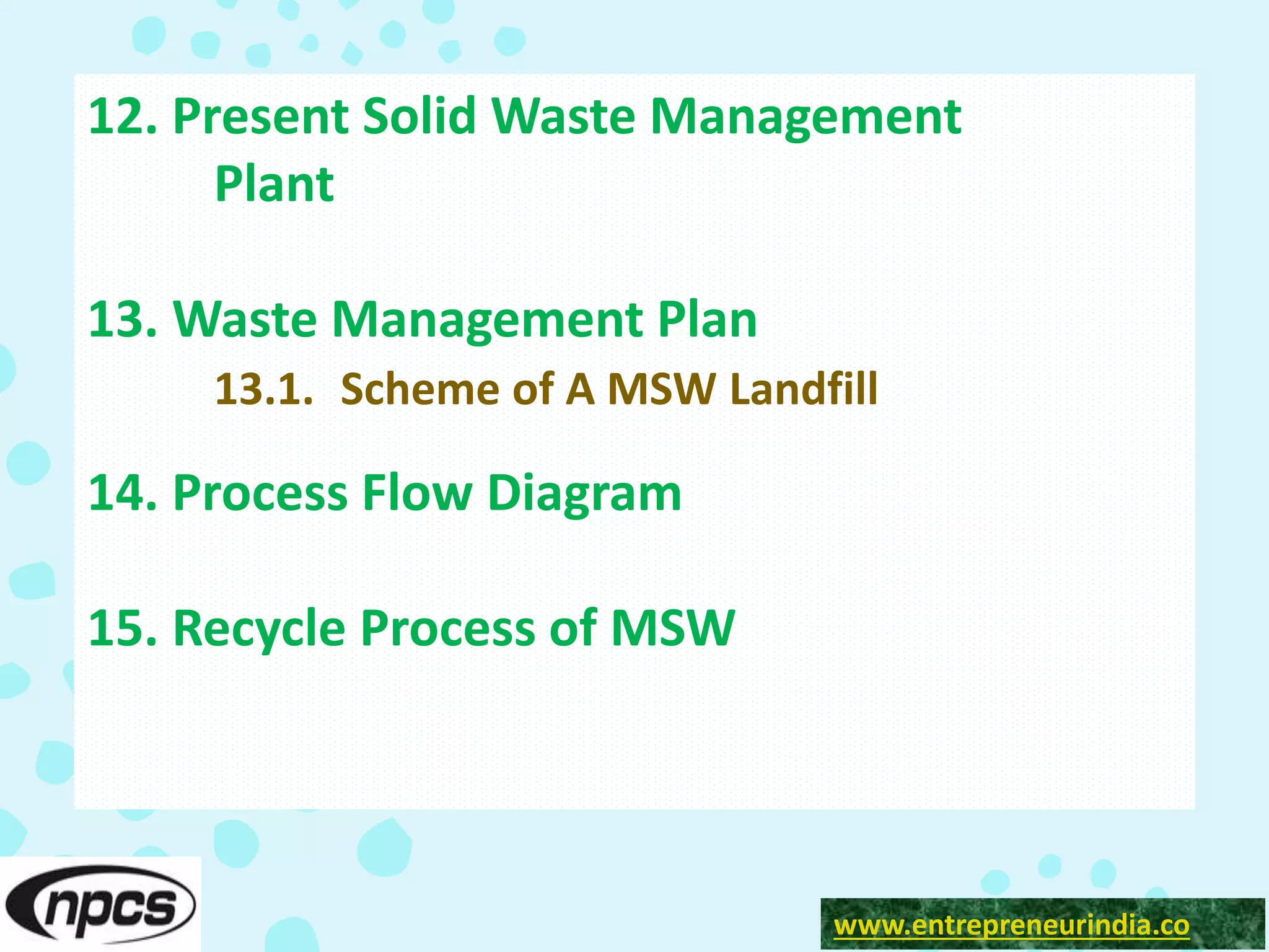 Solid Waste Management - Manufacturing Plant, Detailed Project Report ...