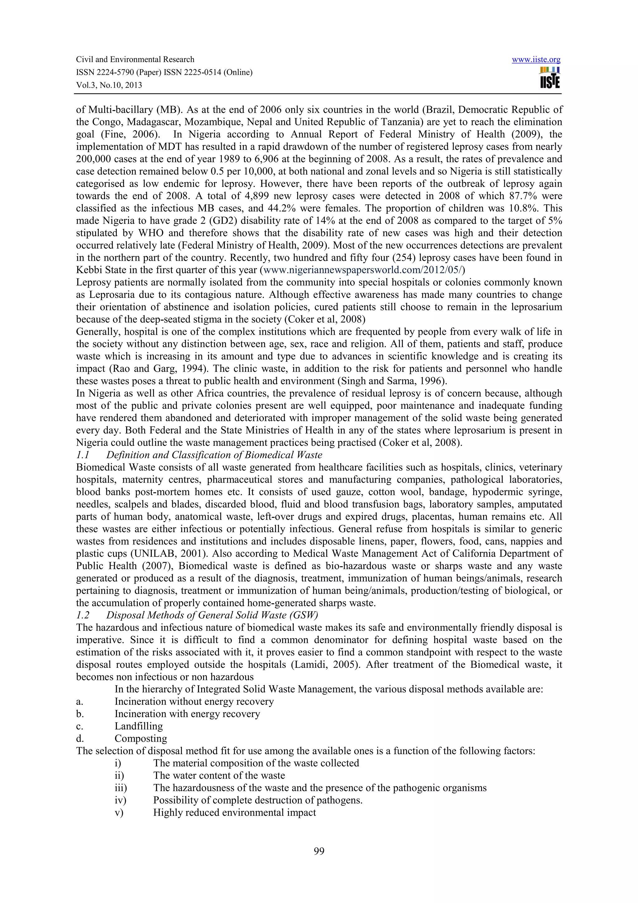 Solid waste management in a leprosarium in southwestern nigeria | PDF