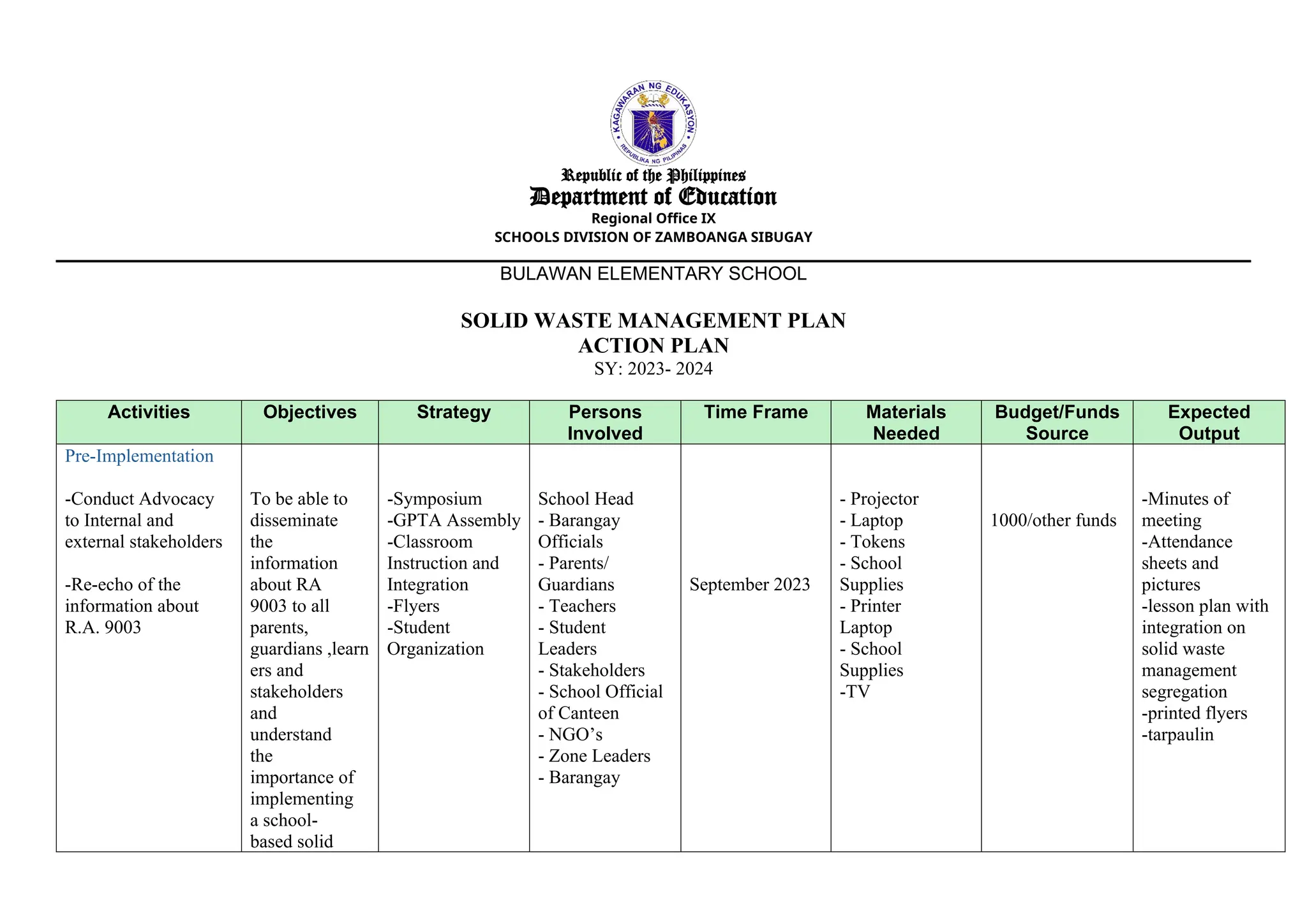 ACTION PLAN ON Solid waste management Plan LBES.docx