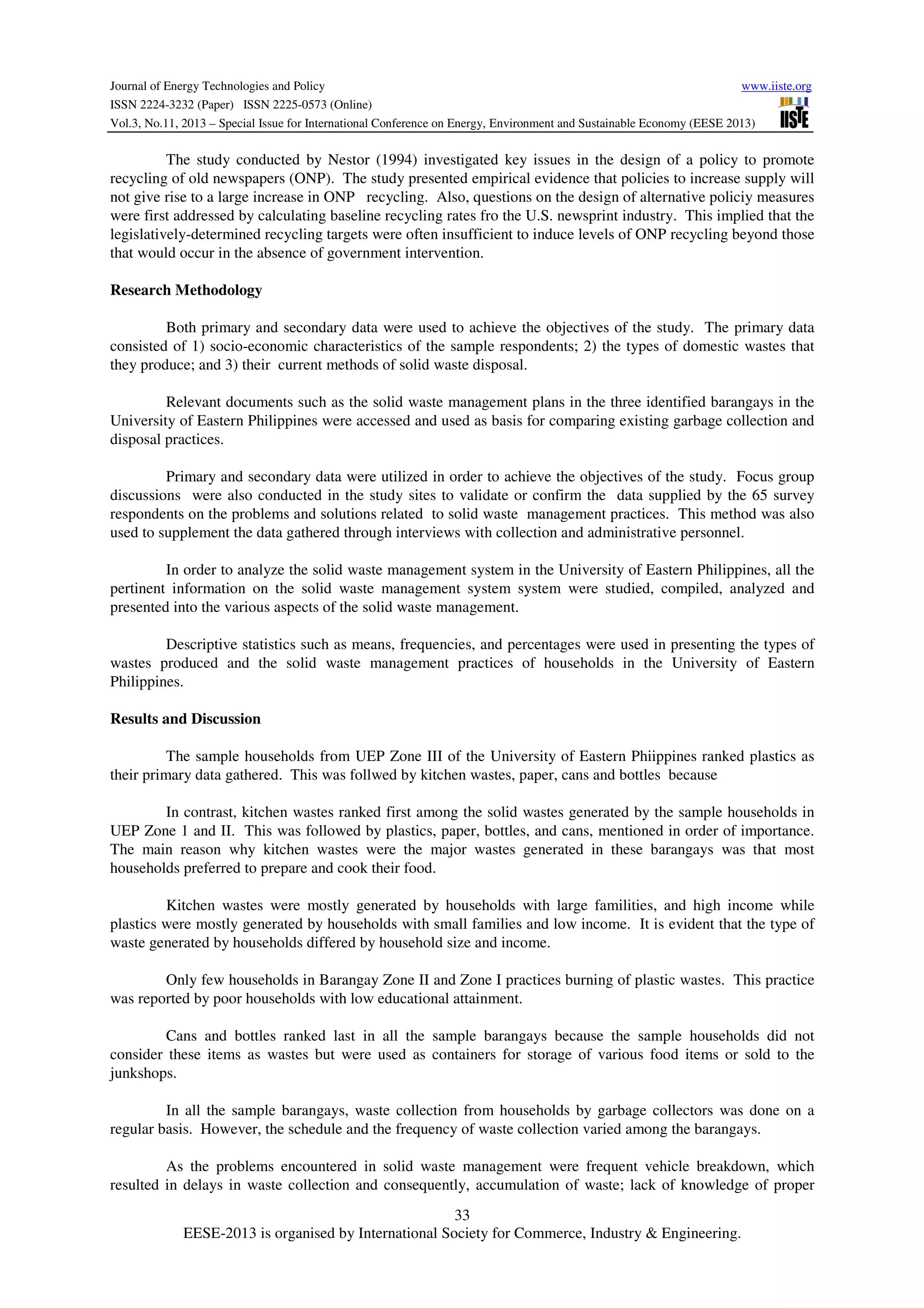 Solid waste management practices of households in the university of ...