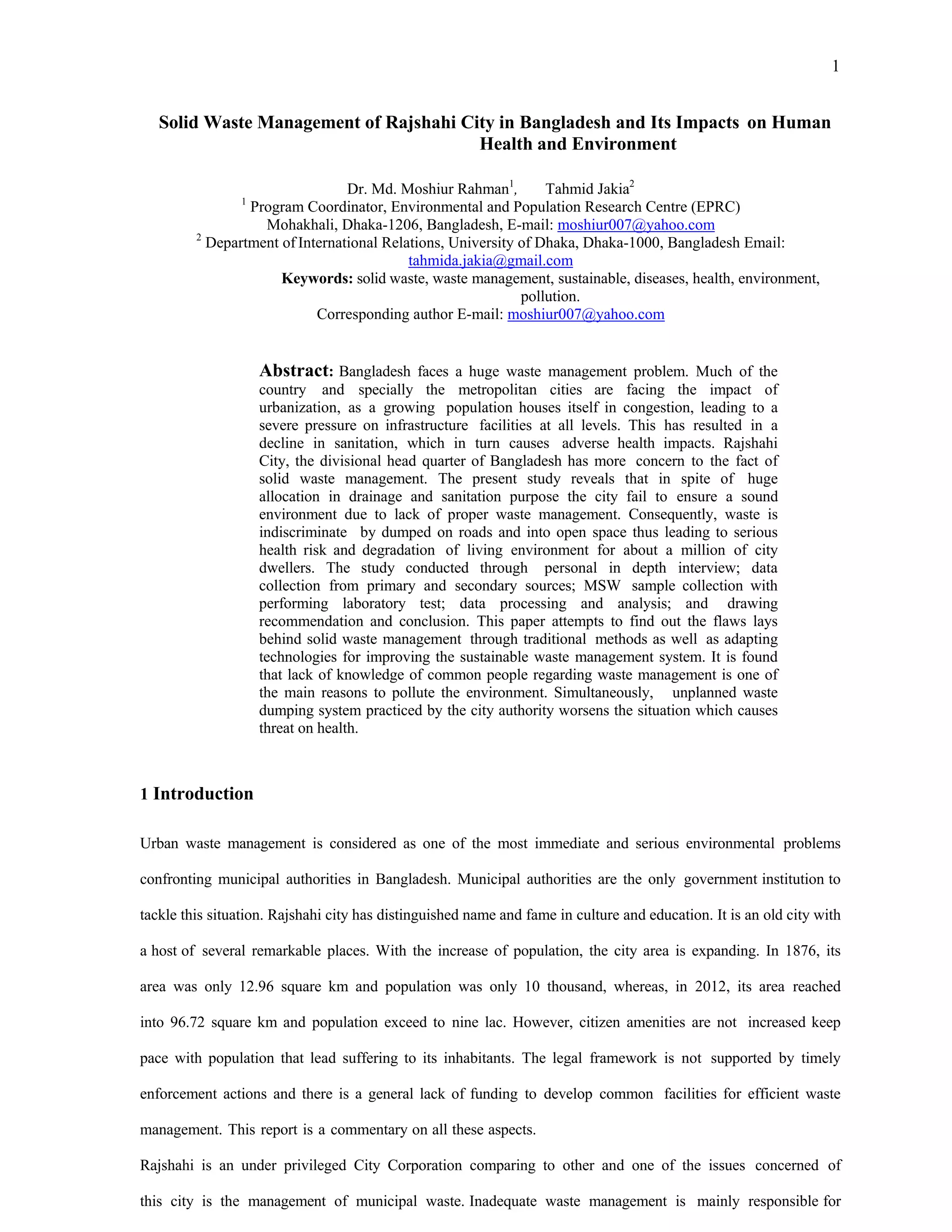 Solid waste management rajshahi | PDF
