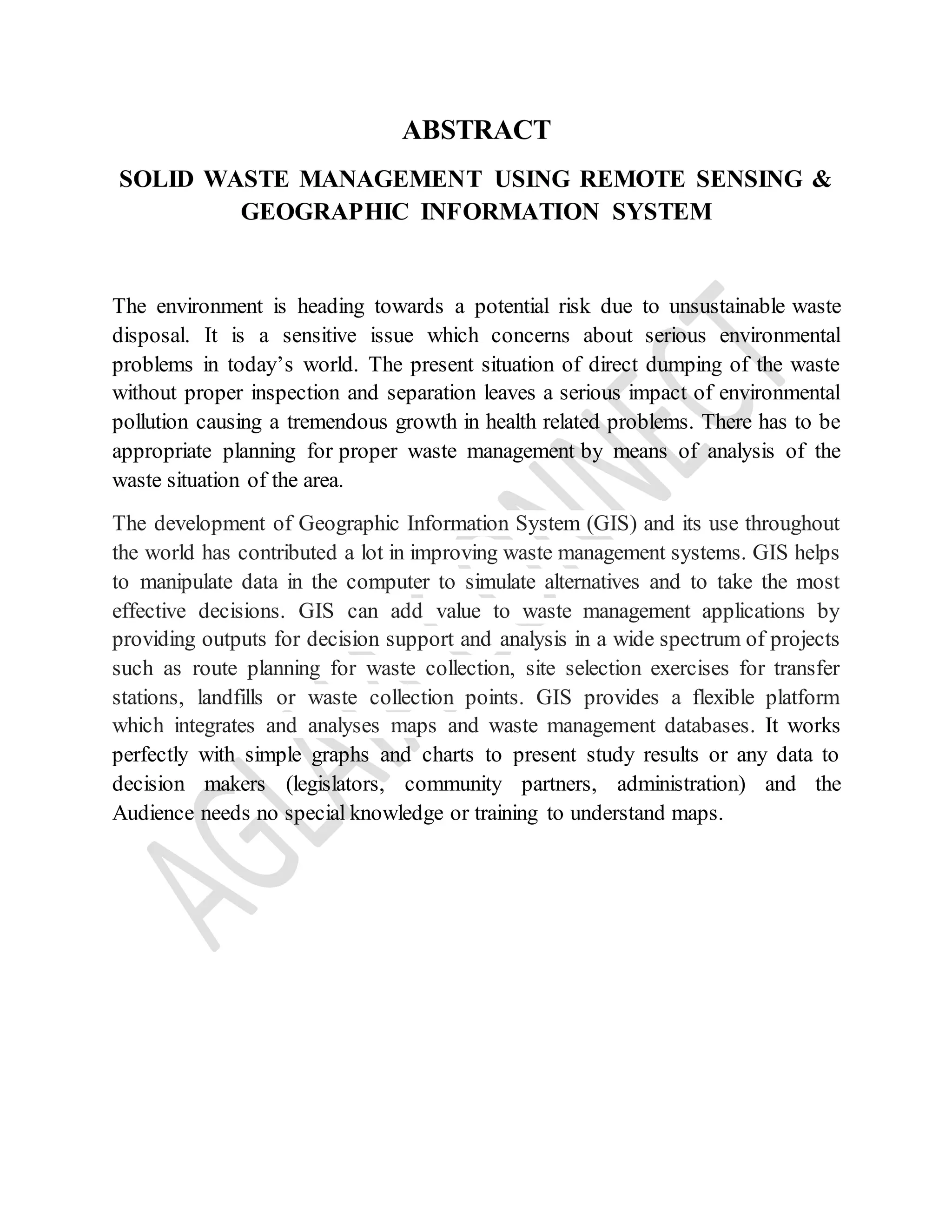 abstract on Solid waste management using remote sensing | DOCX