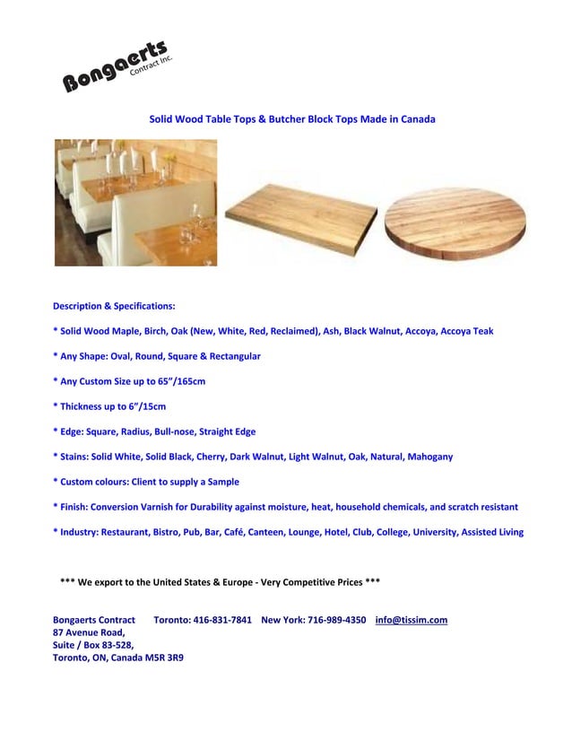 Solid Wood Table Tops & Butcher Block Tops Custom Made in Canada | PDF
