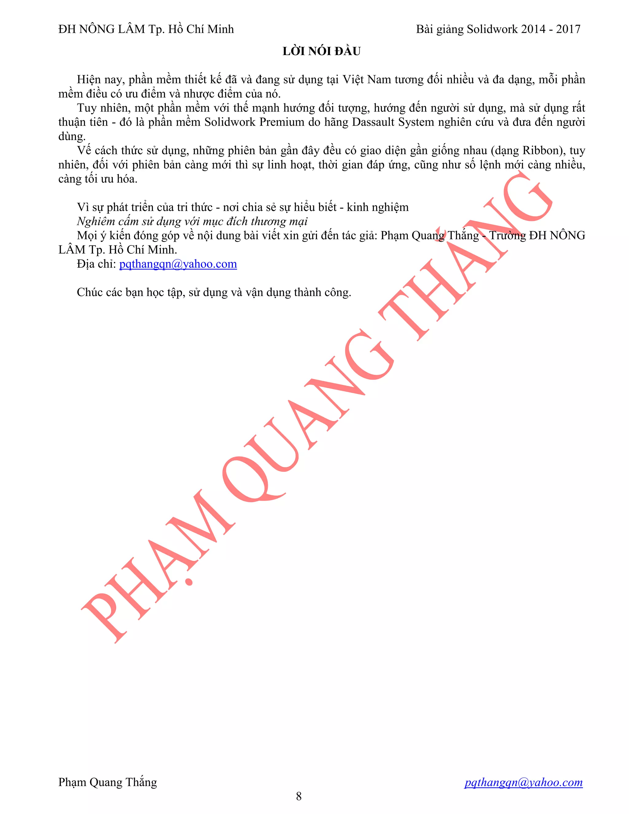 BÀI GIẢNG SOLIDWORKS cơ bản đến nâng cao | PDF