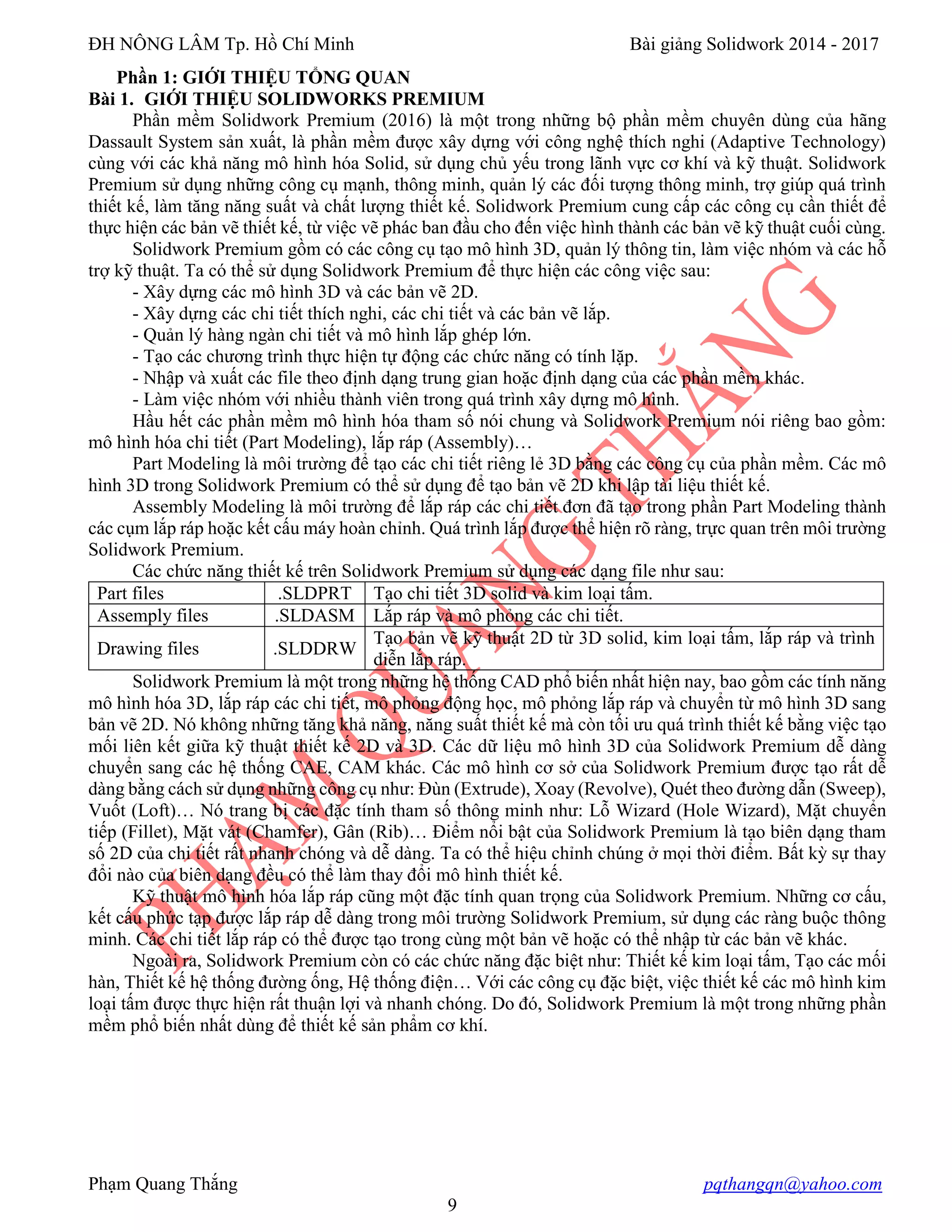 BÀI GIẢNG SOLIDWORKS cơ bản đến nâng cao | PDF