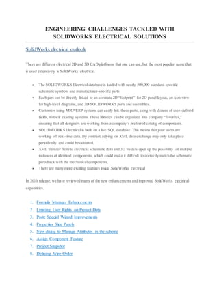 ENGINEERING CHALLENGES TACKLED WITH SOLIDWORKS ELECTRICAL SOLUTIONS | PDF