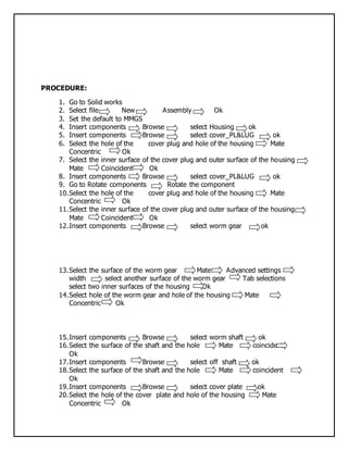 Solid works lab manual including auto cad | DOCX