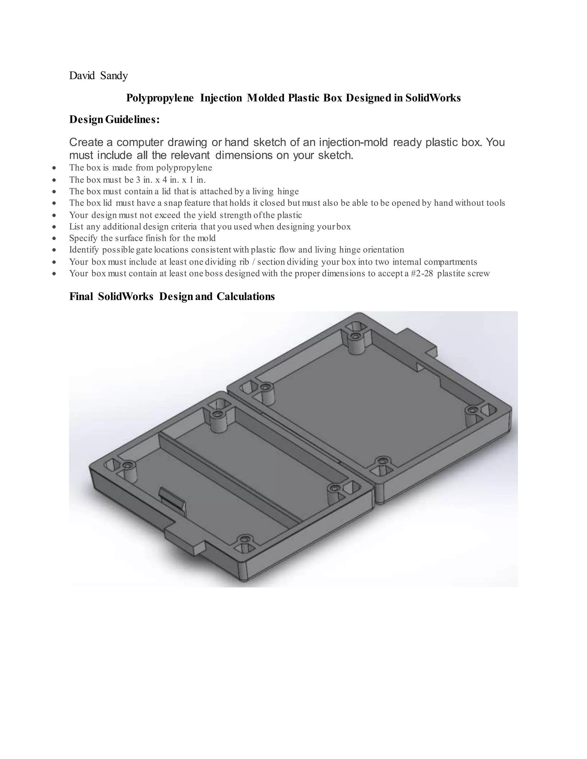 Solidworks Polypropylene Injection Molded Plastic Box | DOCX
