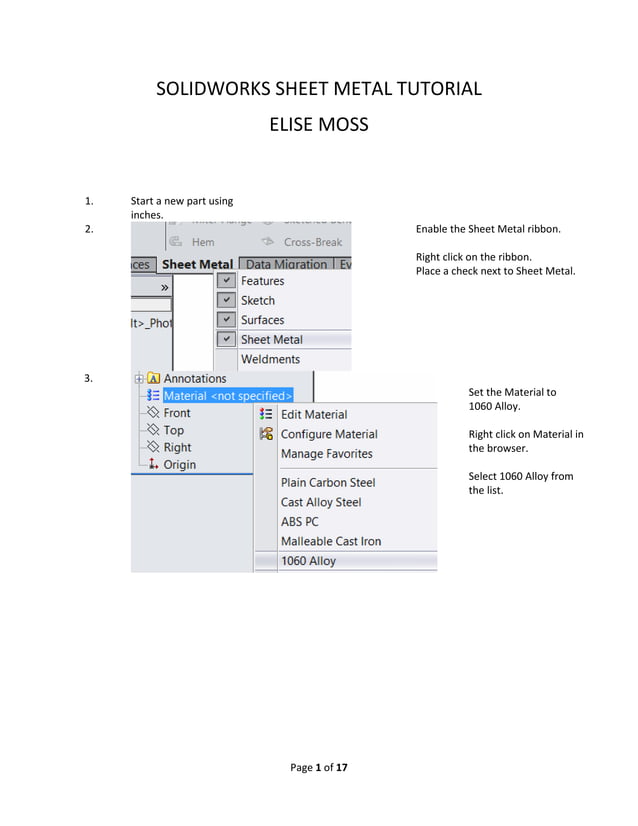 Solidworks sheet metal tutorial | PDF | Drawing and Sketching | Arts and Crafts