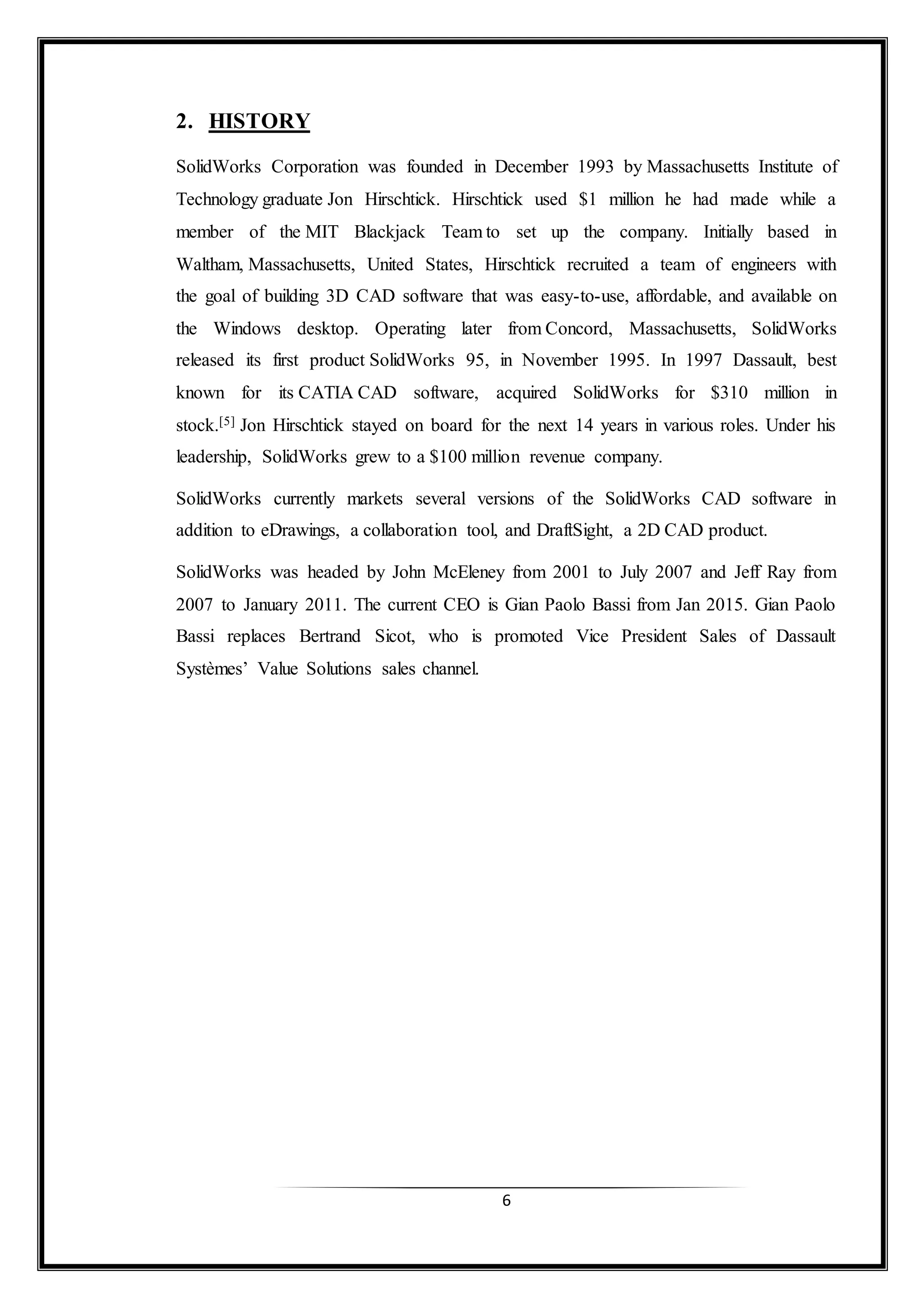 Solidworks training report | DOCX