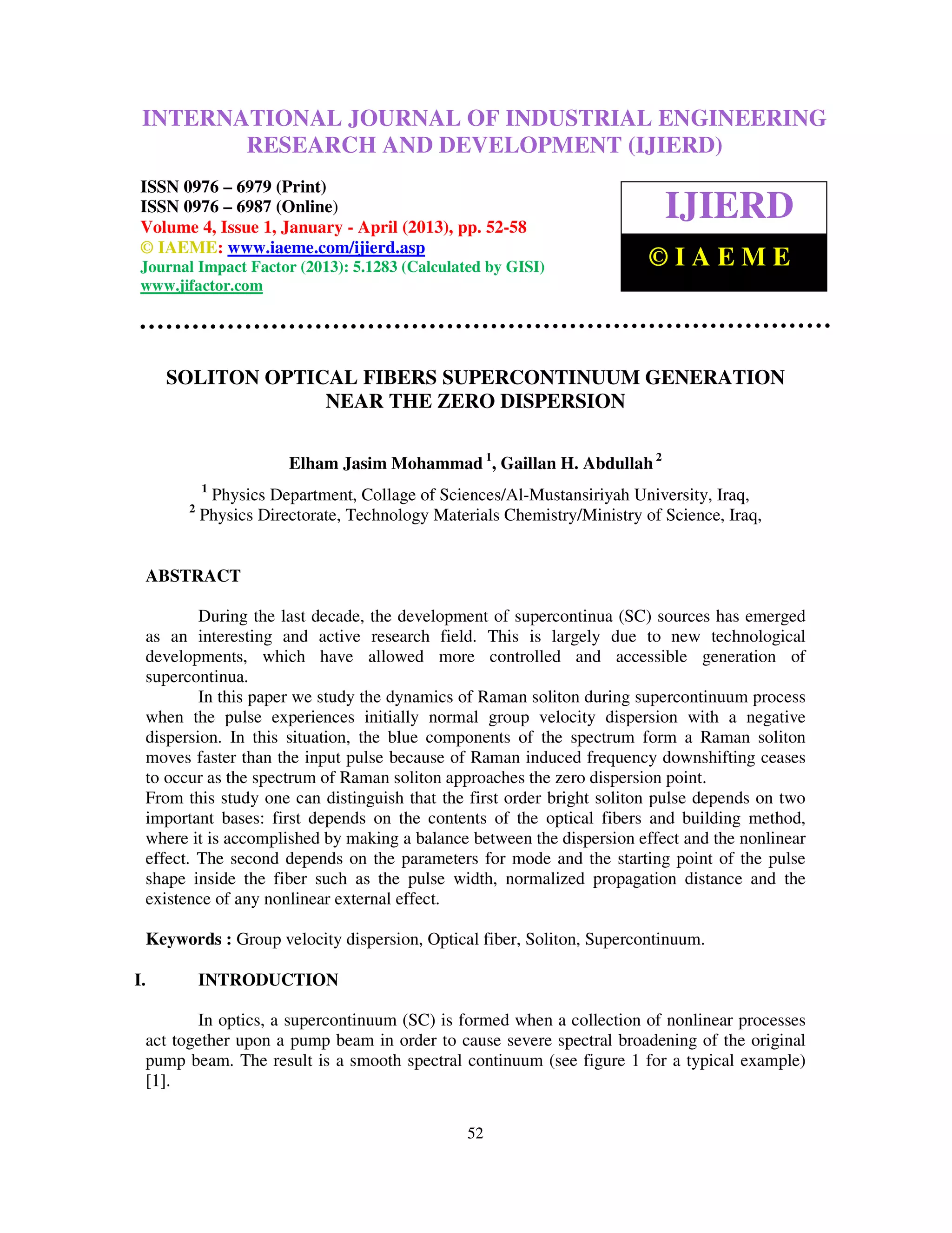 Soliton optical fibers supercontinuum generation near the zero dispersion | PDF