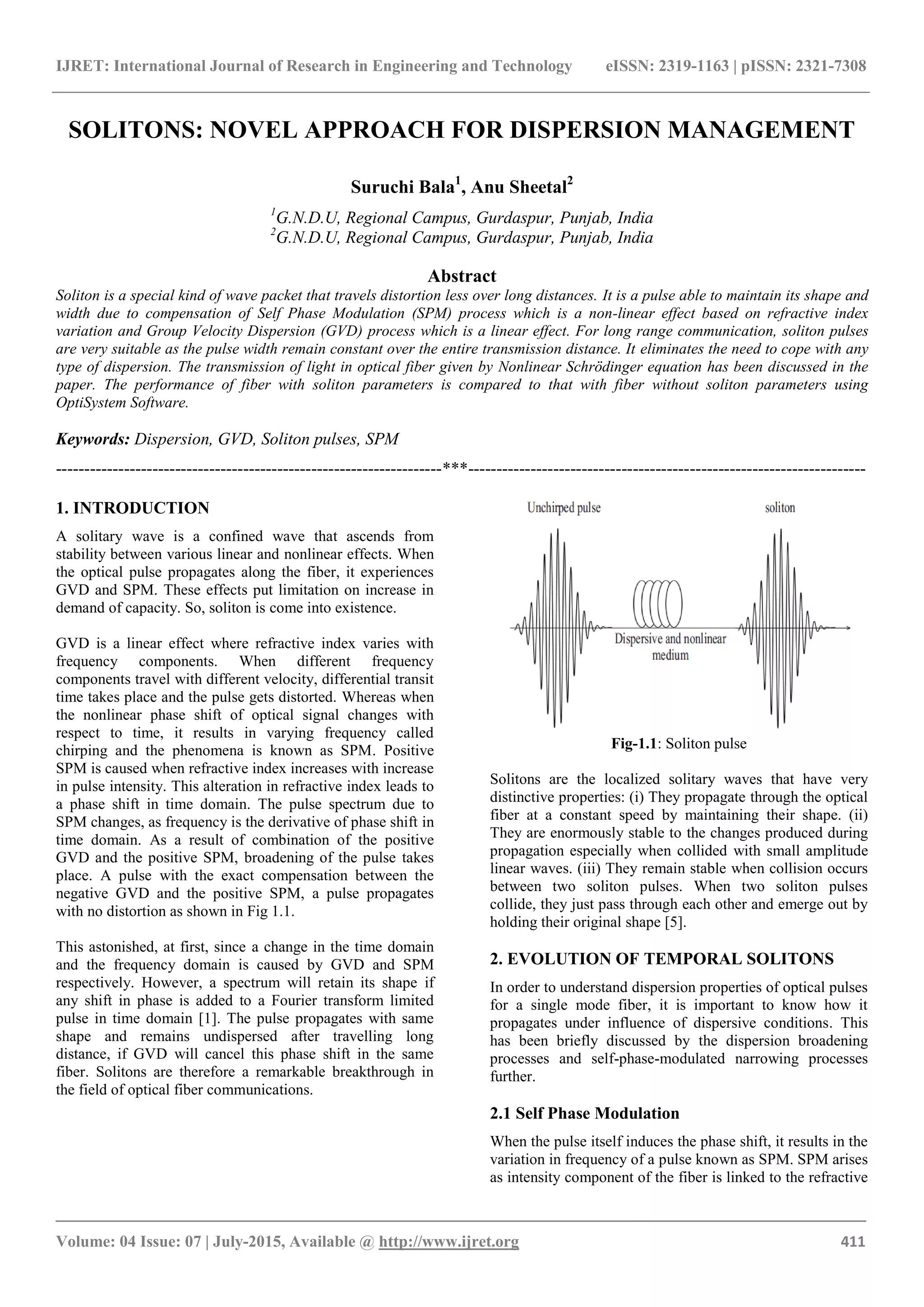 Solitons novel approach for dispersion management | PDF