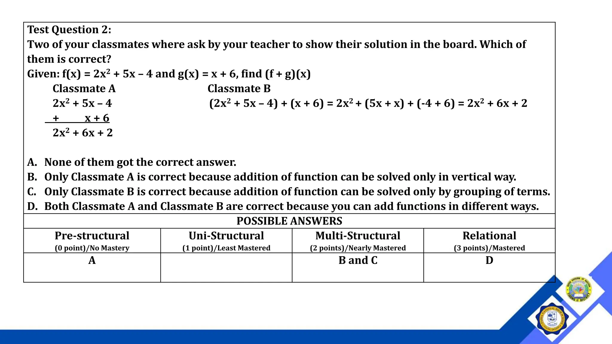 SOLO FRAMEWORK QUESTION GEN. MATHEMATICS | PPTX