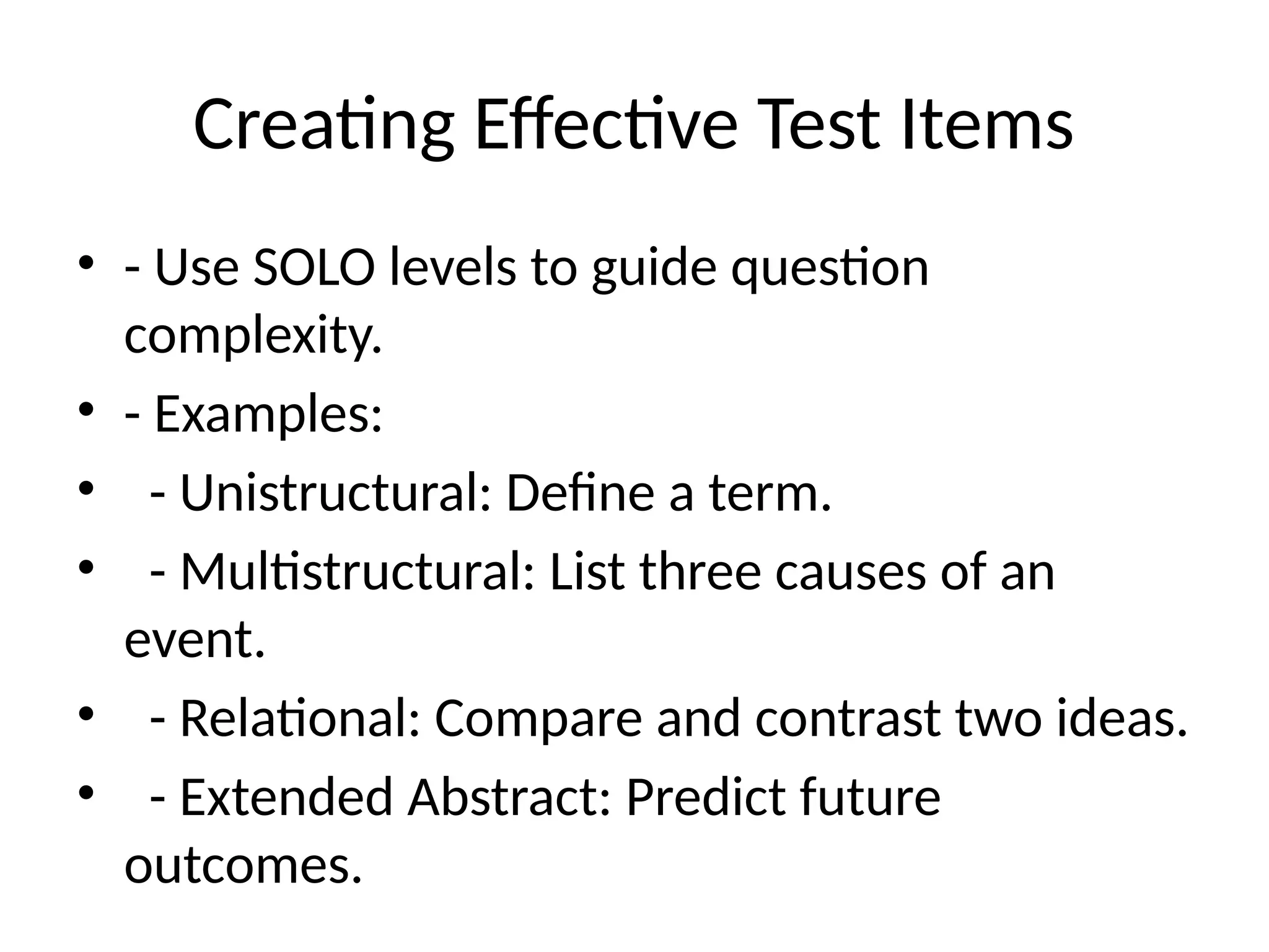 Preparation of Tests Using the SOLO Framework with RubricsSOLO ...