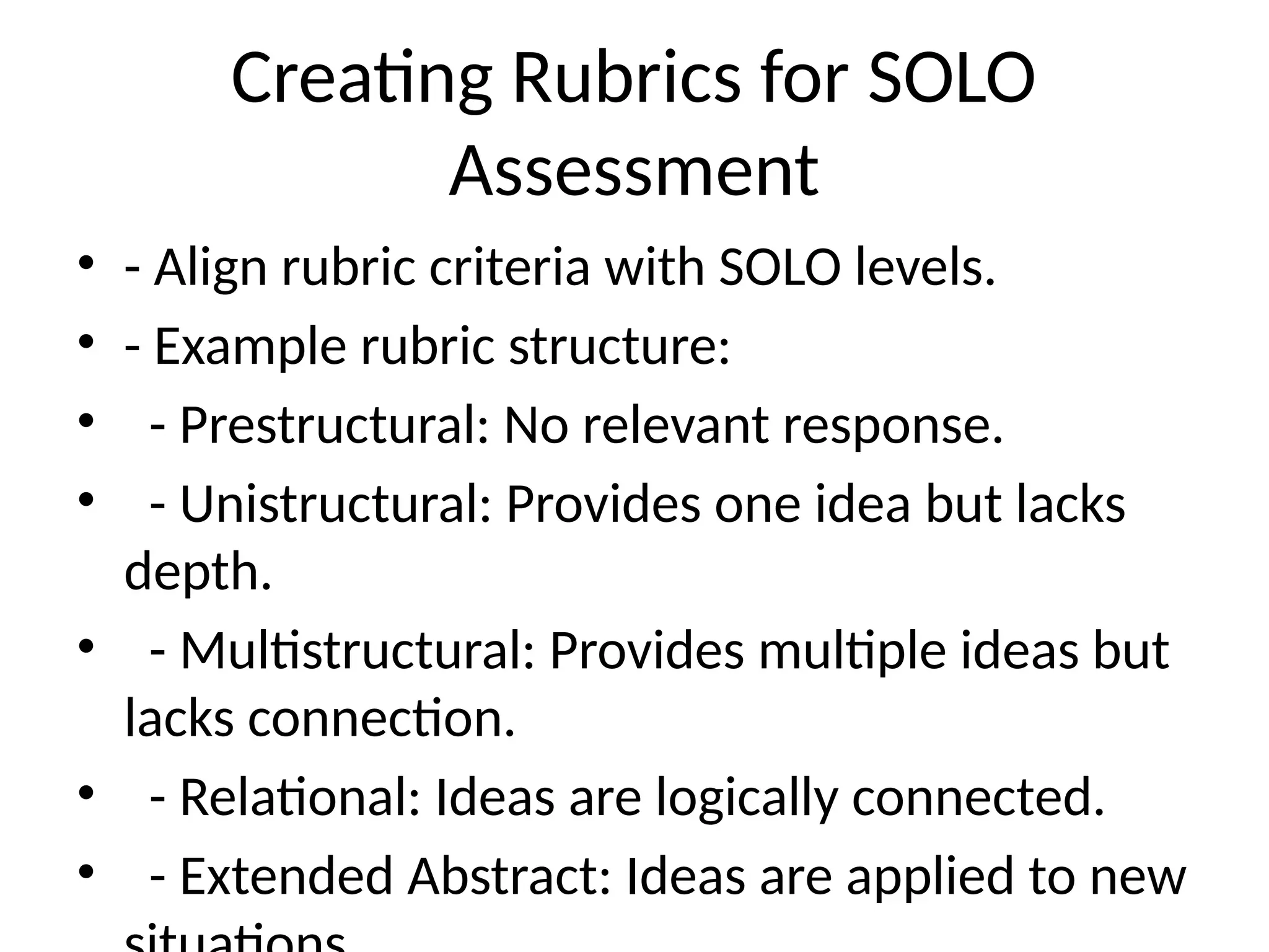 Preparation of Tests Using the SOLO Framework with RubricsSOLO ...