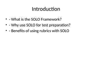 Preparation of Tests Using the SOLO Framework with RubricsSOLO ...