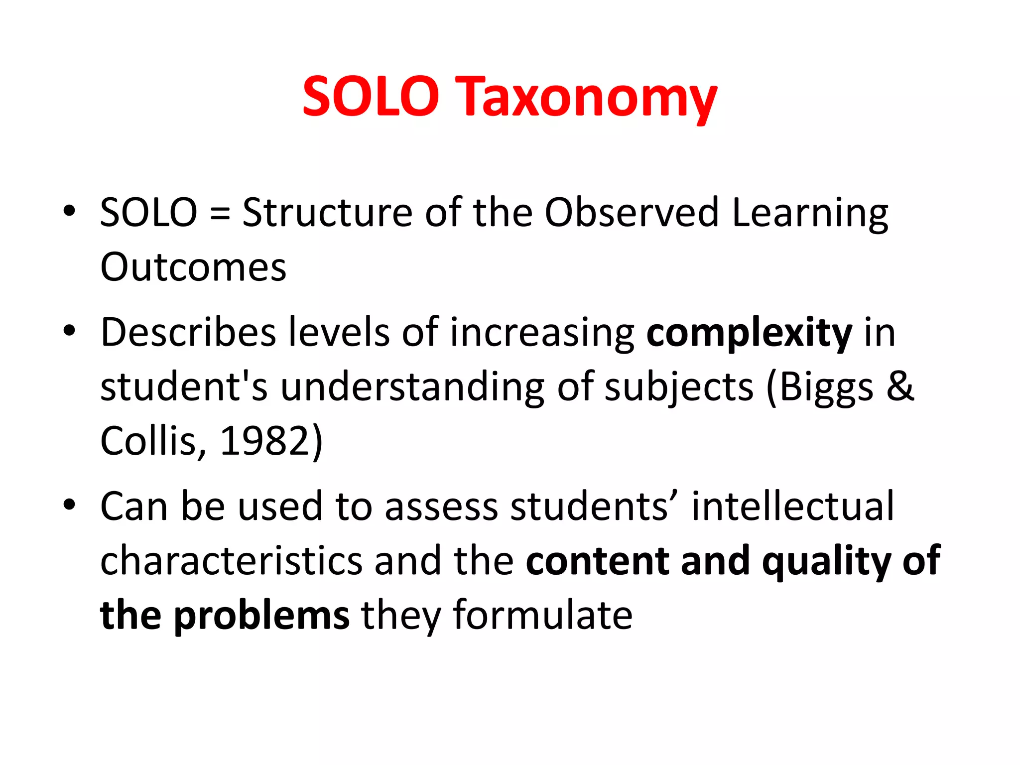 SOLO Taxonomy to enhance students' questioning and thinking | PPTX