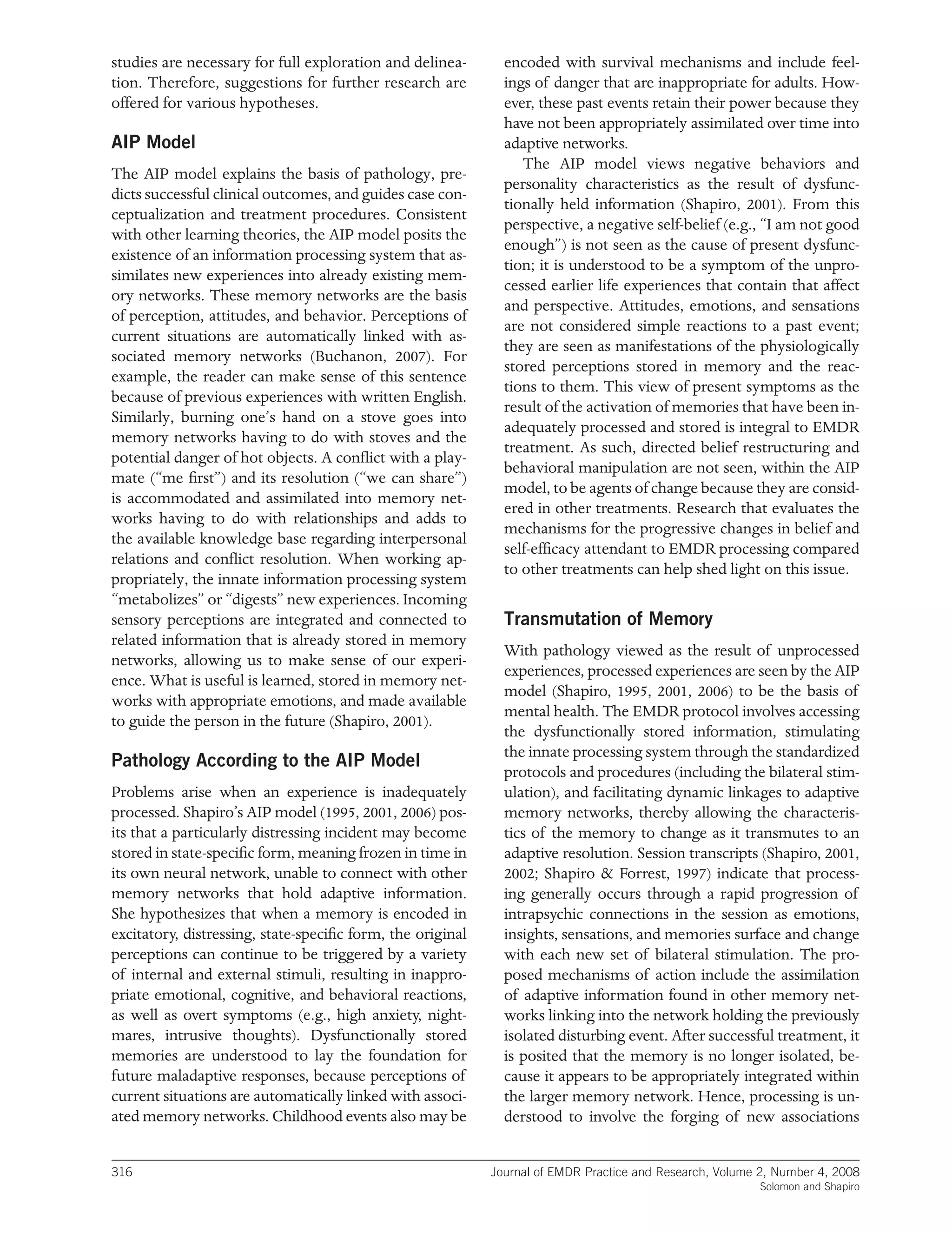 EMDR and the Adaptive Information Processing Model - Solomon e Francine ...