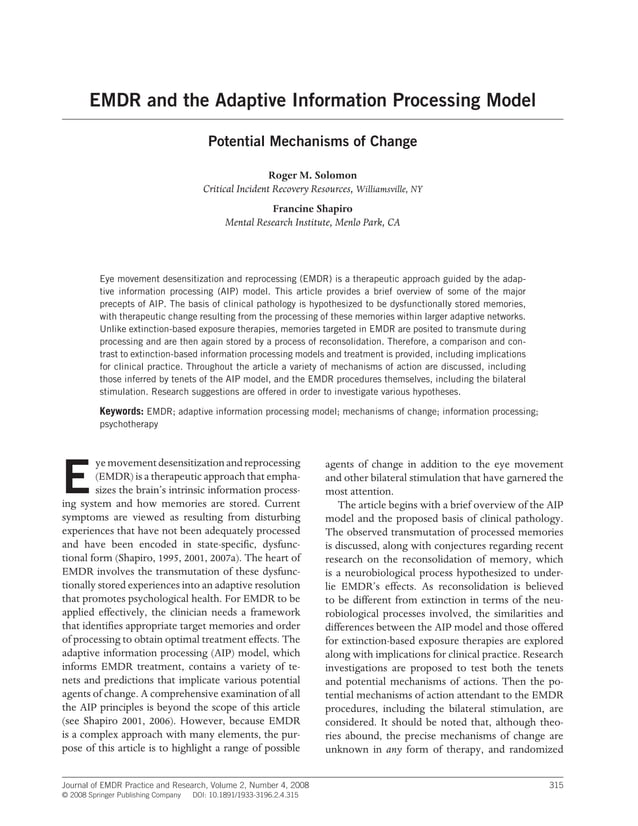 EMDR and the Adaptive Information Processing Model - Solomon e Francine | PDF