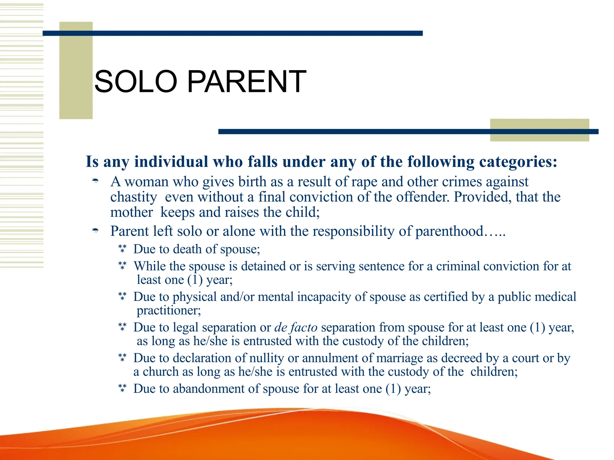 Solo Parent Act of the Philippines or R. A 8972 | PPTX