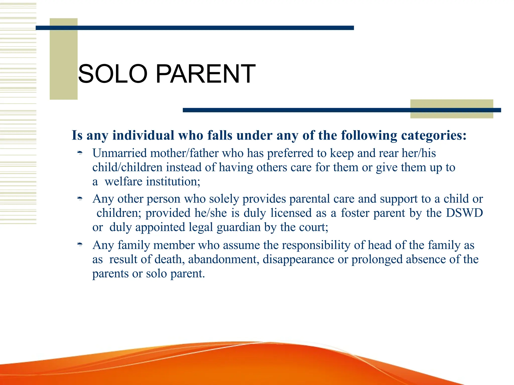 Solo Parent Act of the Philippines or R. A 8972 | PPTX