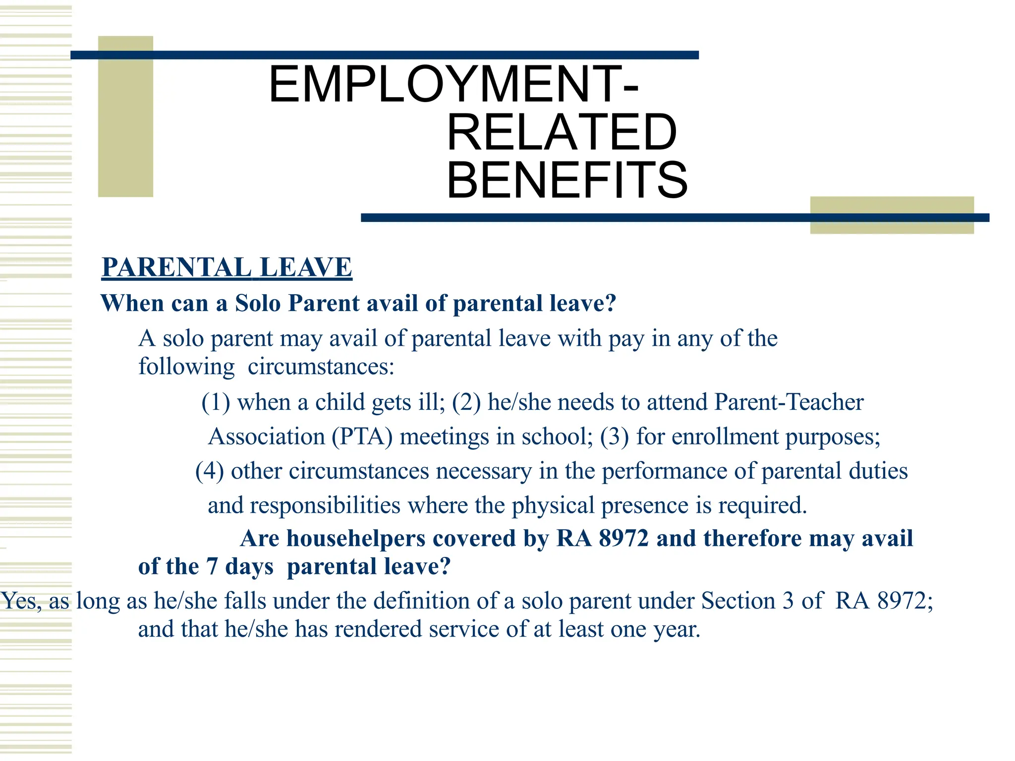 Solo Parent Act of the Philippines or R. A 8972 | PPTX
