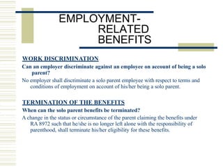 Solo Parent Act of the Philippines or R. A 8972 | PPTX