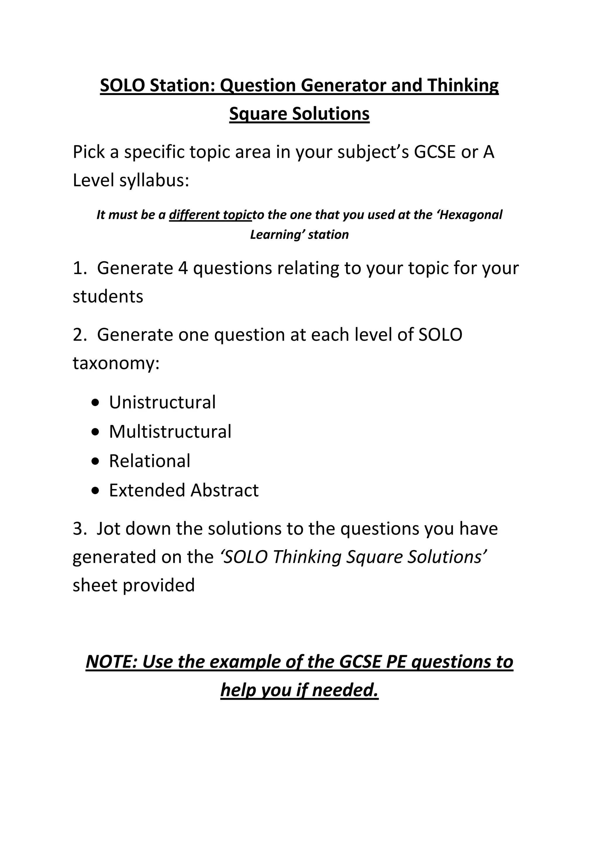 Solo station instructions | DOCX | Education