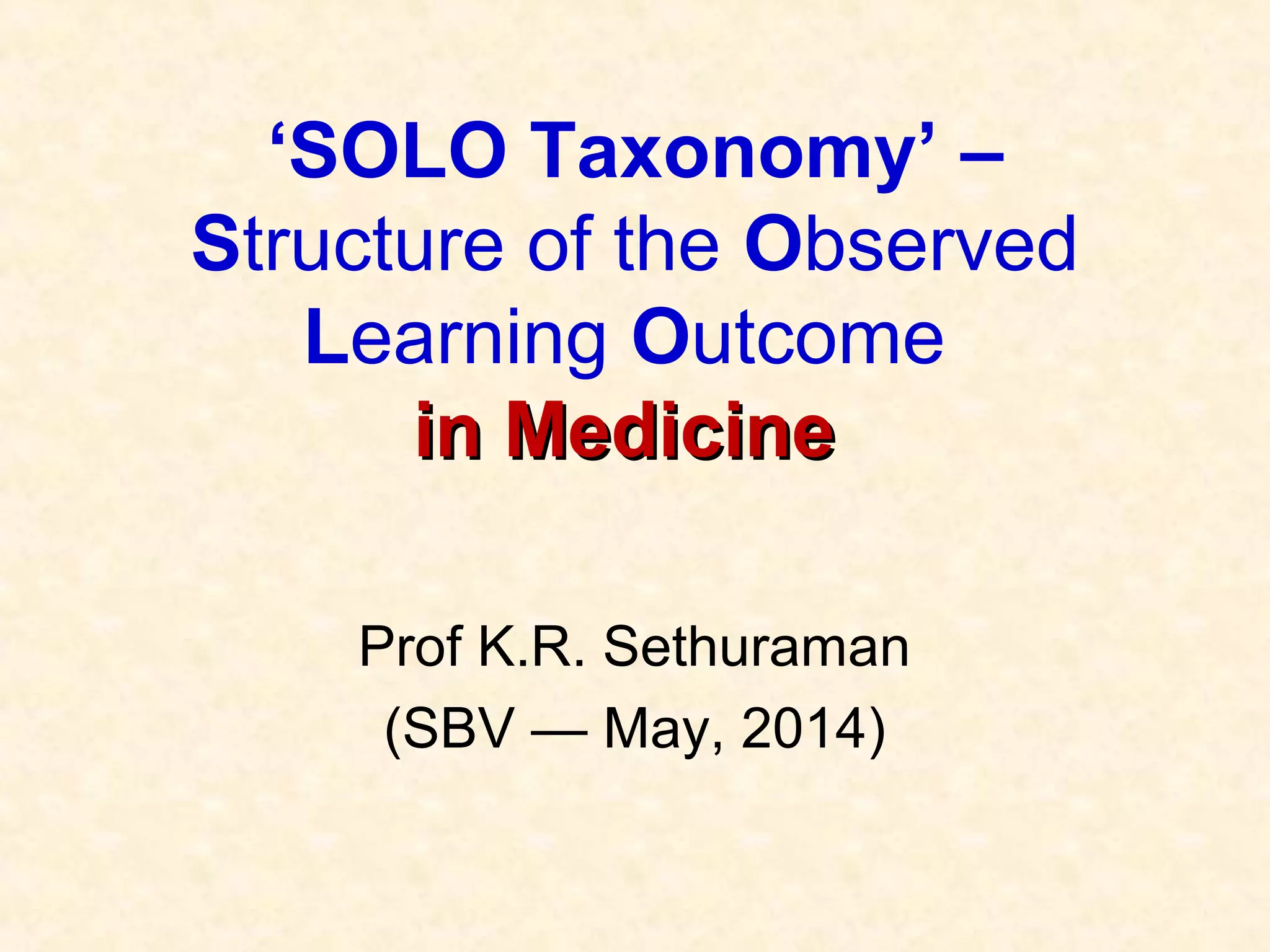 SOLO Taxonomy applied to Medicine | PPT