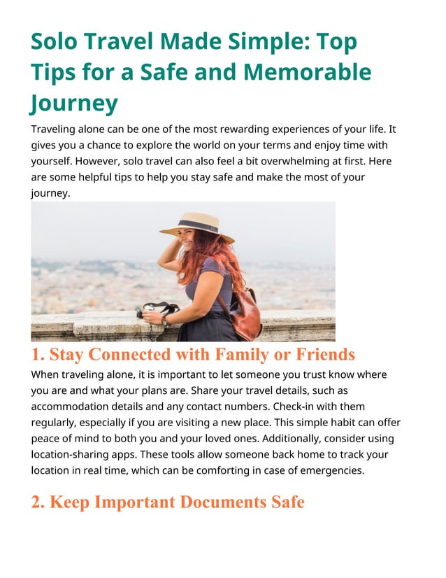 Solo Travel Made Simple: Top Tips for a Safe and Memorable Journey | PDF