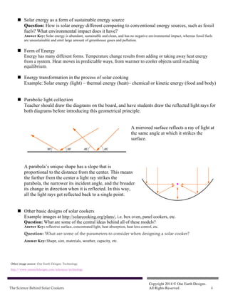 SolSource Lesson Plan: The Science Behind Solar Cookers | PDF