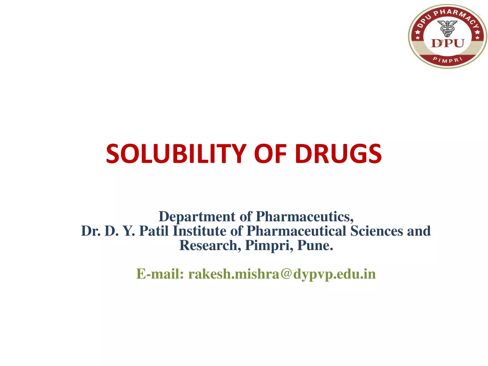 Solubility of Drugs (PHYSICAL PHARMACEUTICS-I) | PDF