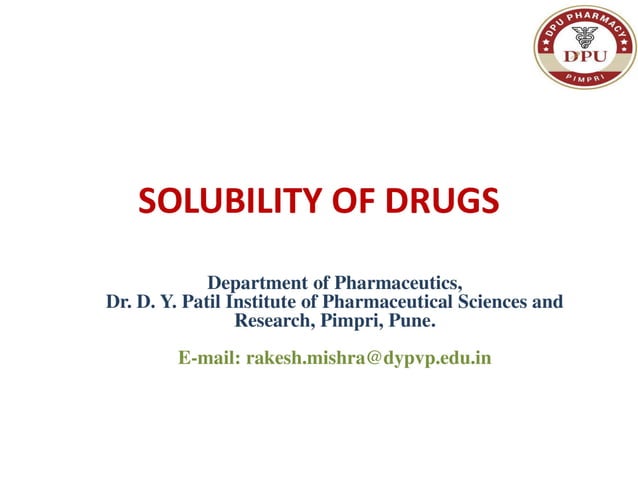 Solubility of Drugs (PHYSICAL PHARMACEUTICS-I) | PDF