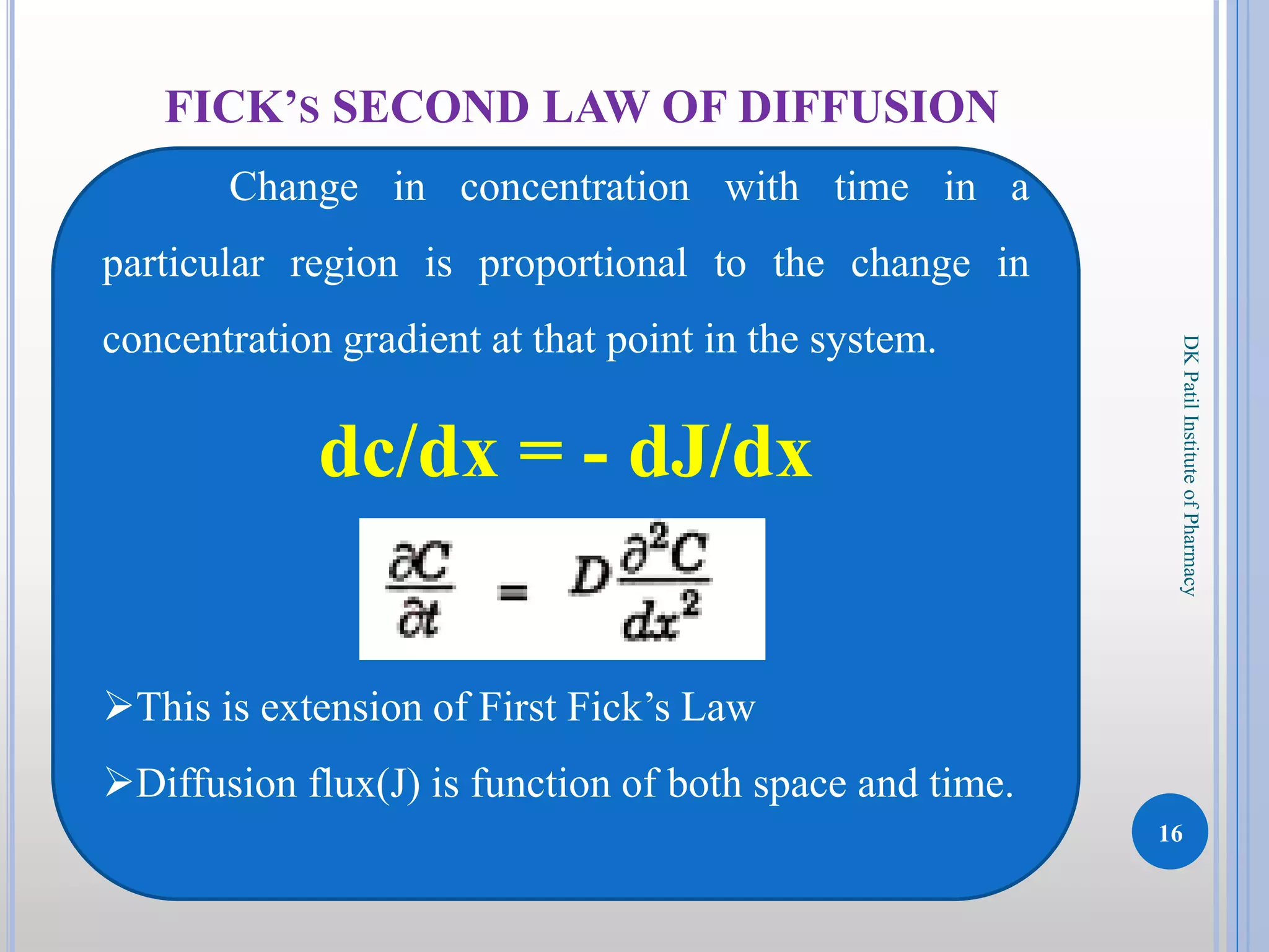 Solubility 4 diffusion principles in biological systems. Diffusion Flux, Fick's Diffusion Laws ...