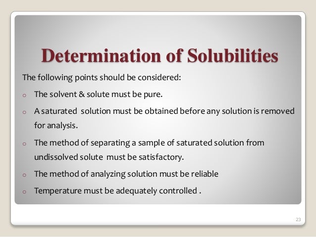 Solubility and its determination