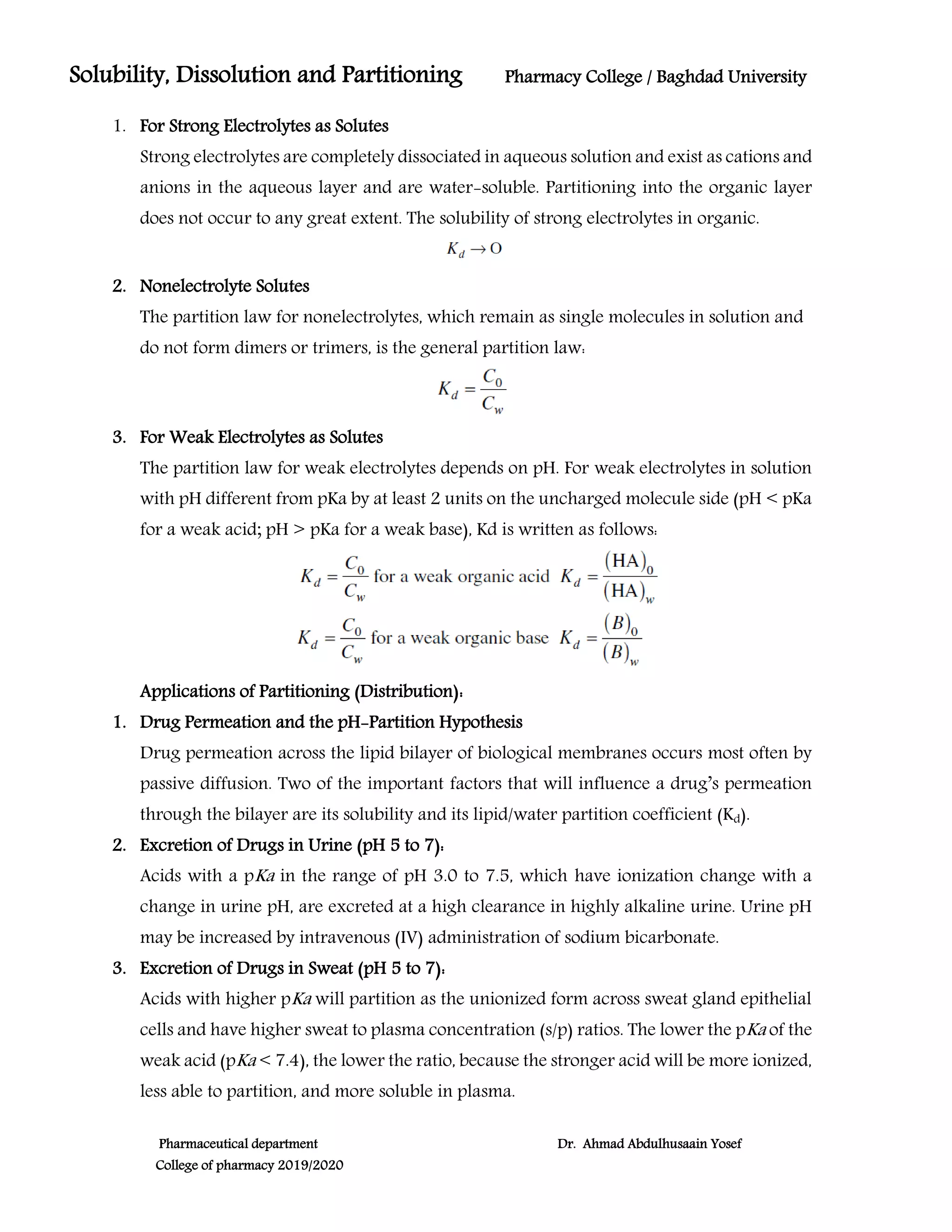 Solubility,dissolution and partitioning 11th April 2020 | PDF