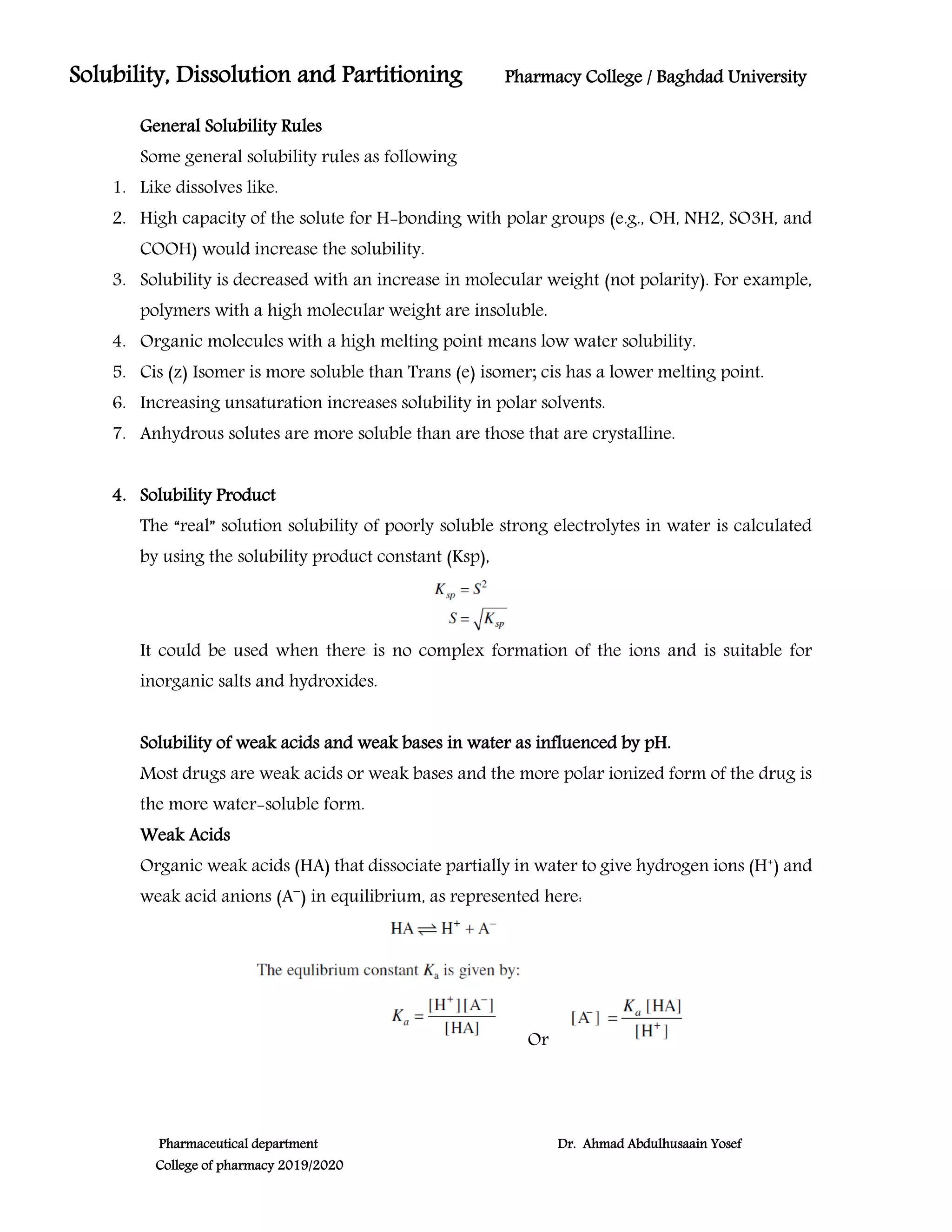 Solubility,dissolution and partitioning 11th April 2020 | PDF