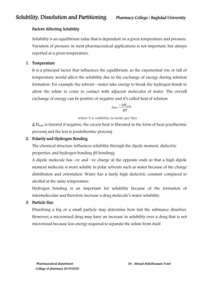 Solubility,dissolution and partitioning 11th April 2020 | PDF
