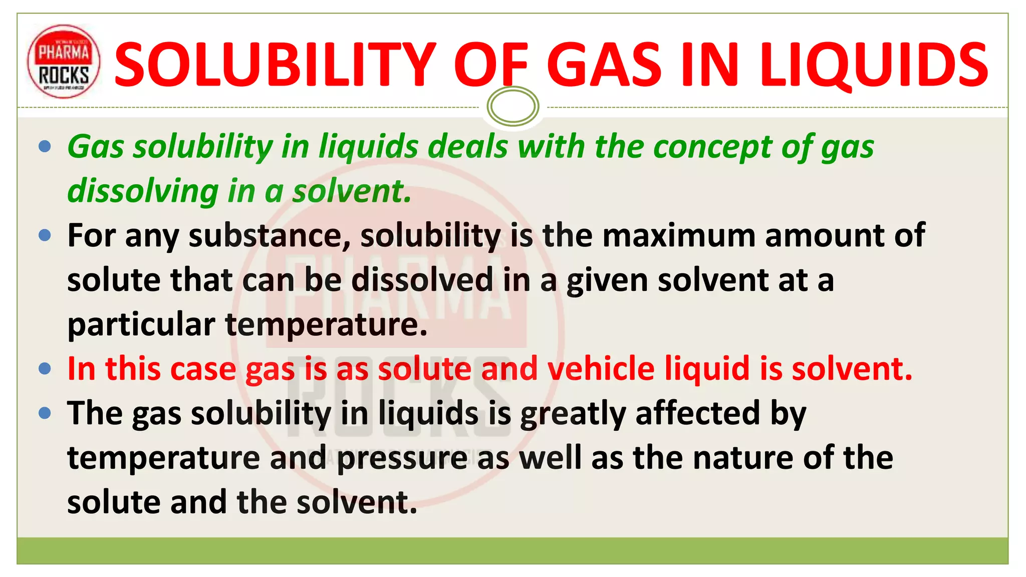 SOLUBILITY OF GAS IN LIQUIDS | PPTX