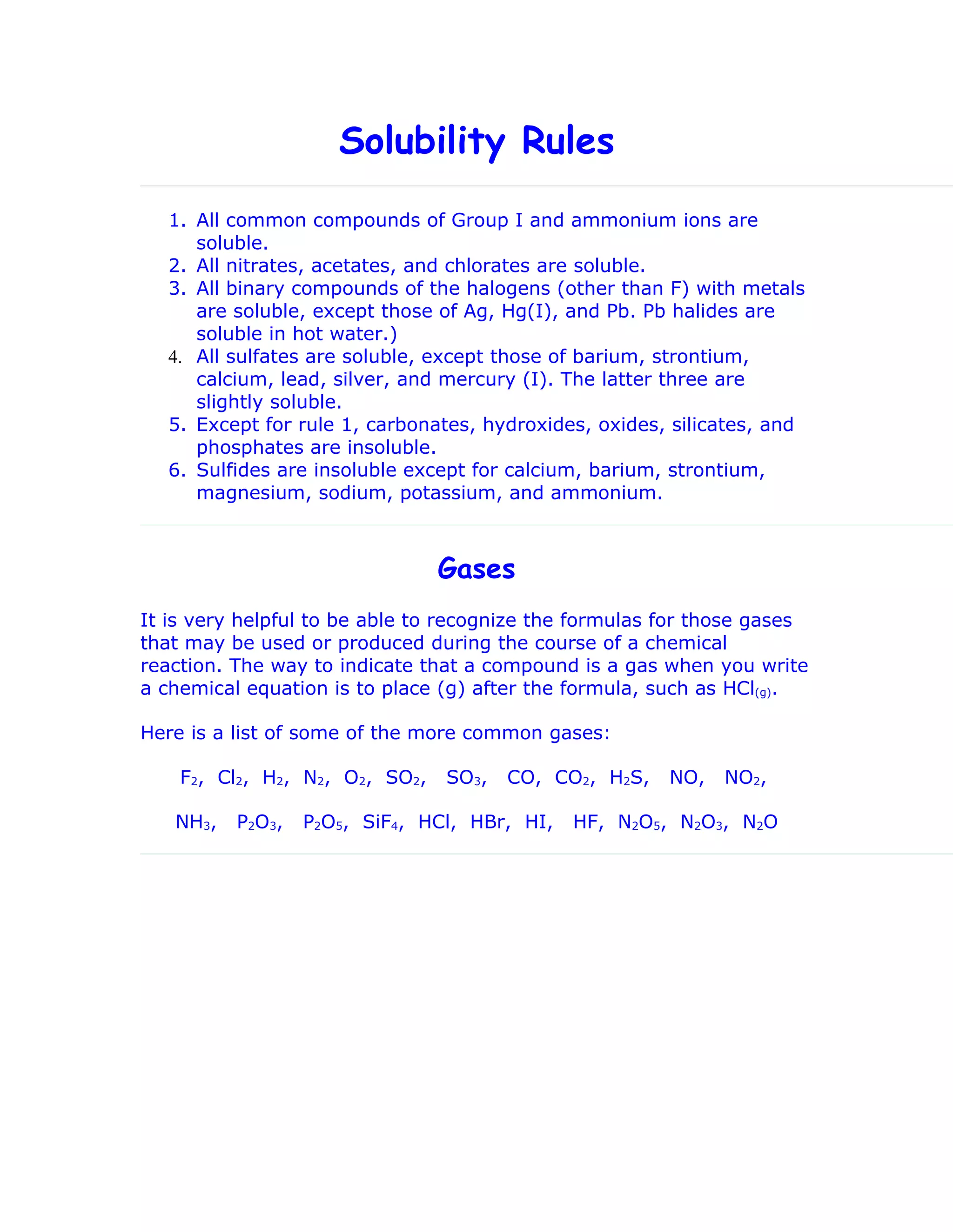 Solubility Rules | DOC