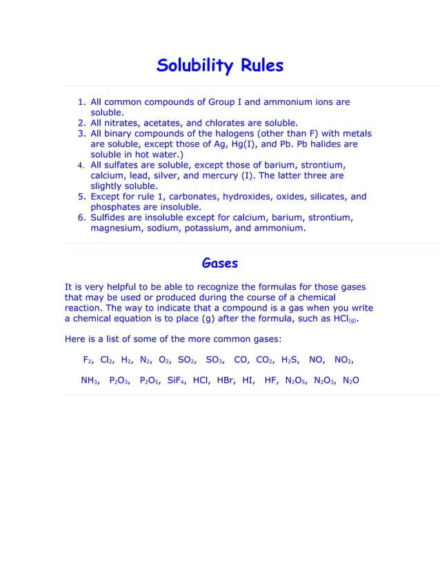 Solubility Rules | DOC