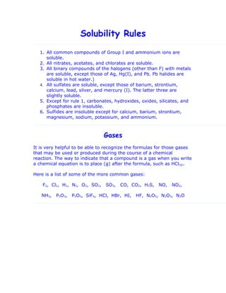 Solubility Rules Cheat Sheet | PDF
