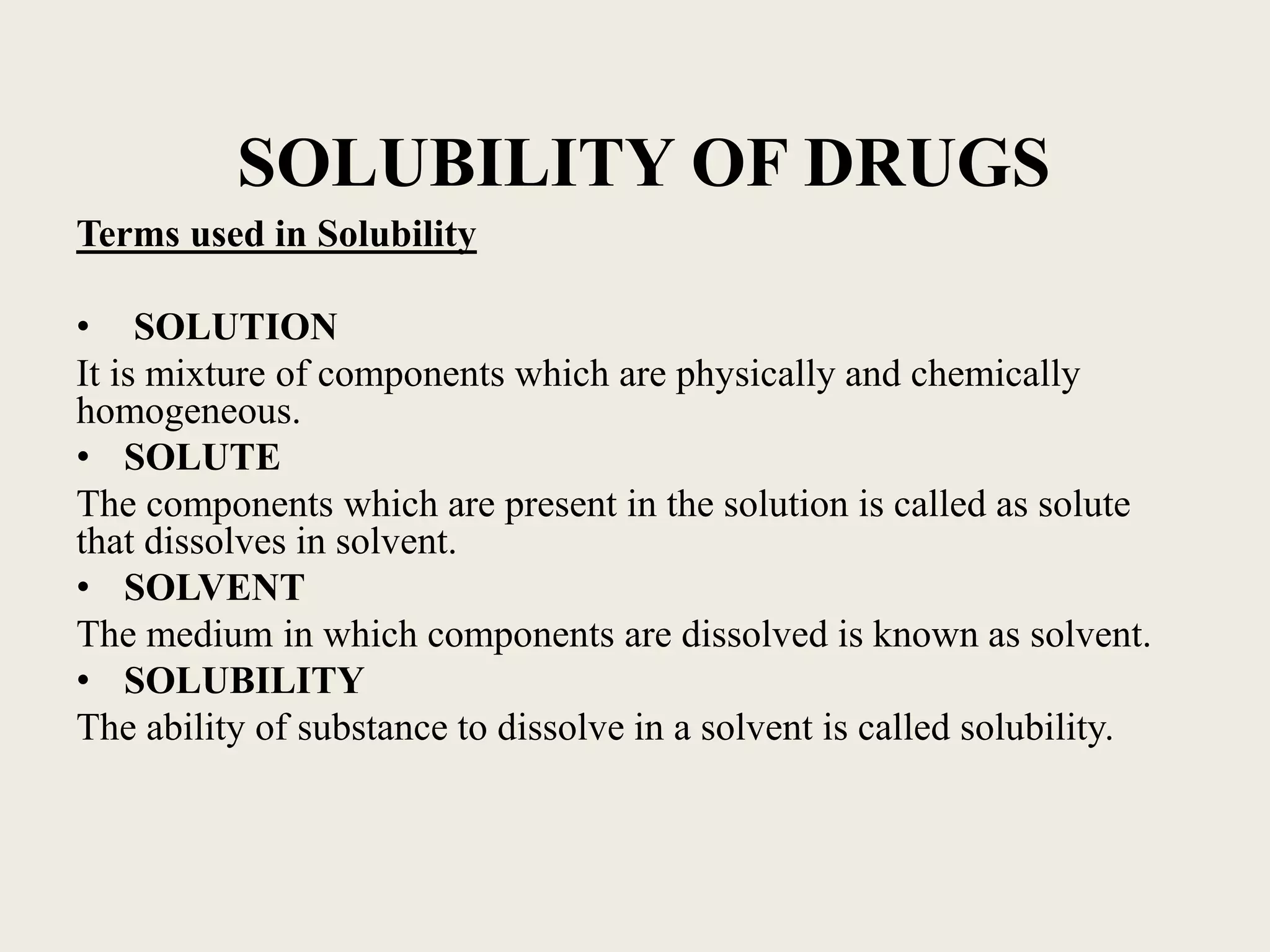 Introduction of solubilty, solubility expression, solute solvent ...