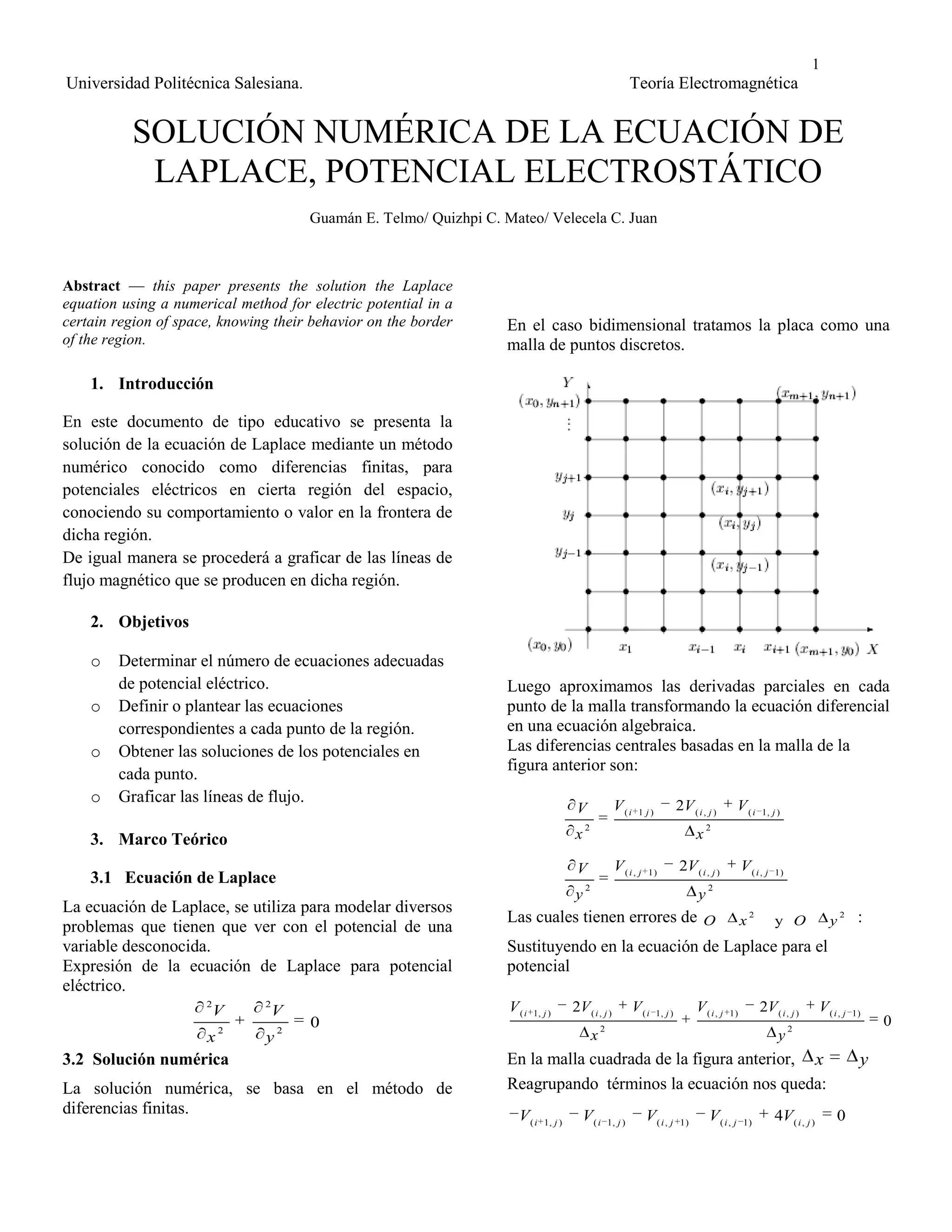 Solucion Numérica de la Ecuación de Laplace | DOCX